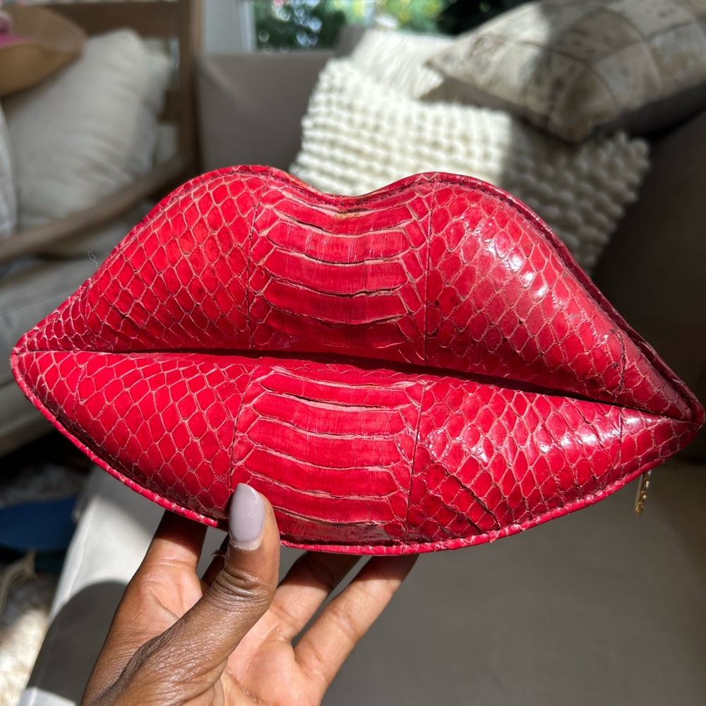 Lulu Guinness Scarlet Lip Snakeskin Leather Clutch - Gem
